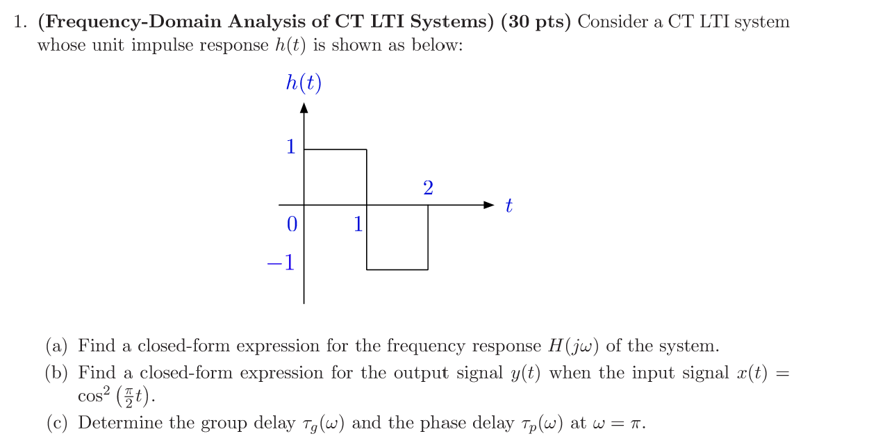 Solved 1. (Frequency-Domain Analysis of CT LTI Systems) (30 | Chegg.com