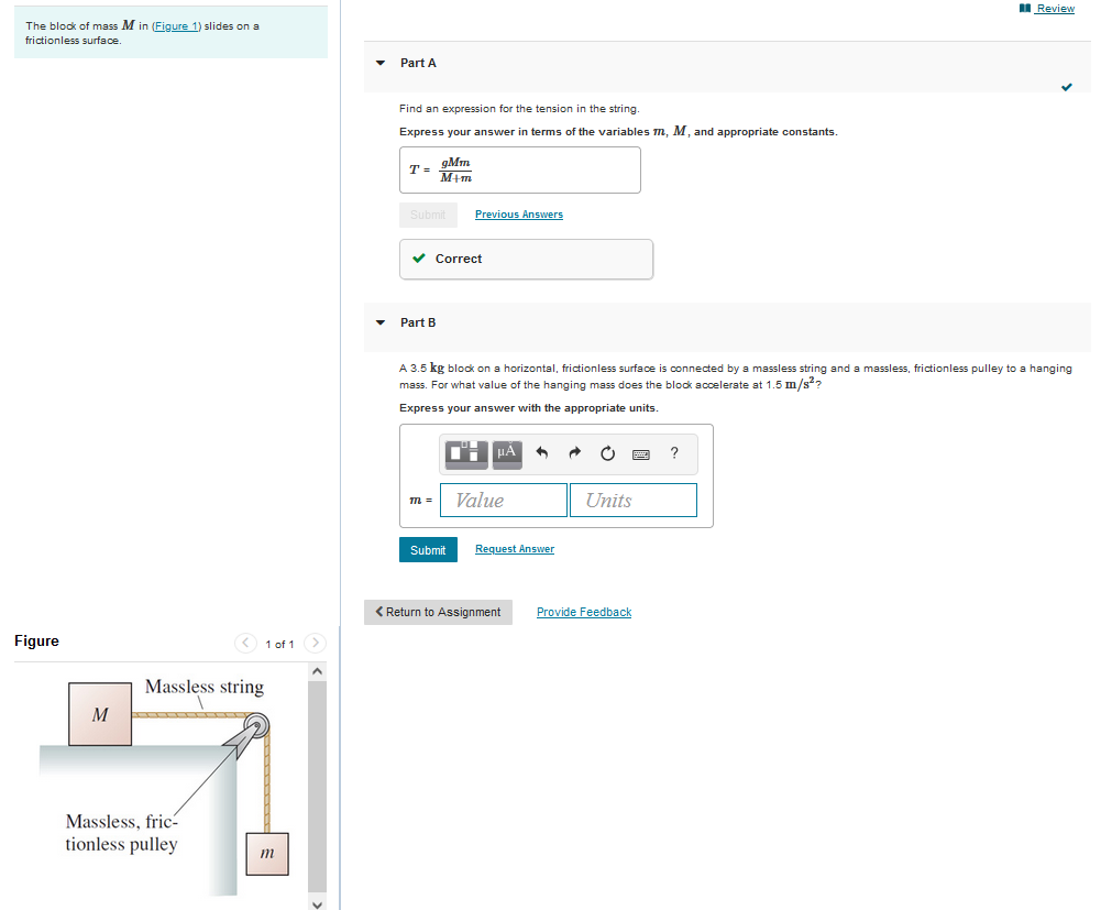 Solved u Review Review The block of mass M in (Figure 1) | Chegg.com