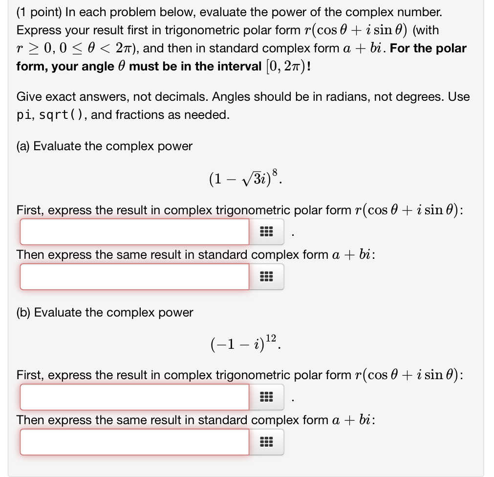 Solved (1 ﻿point) ﻿In each problem below, evaluate the power | Chegg.com