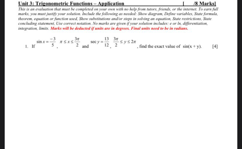 Solved Unit 3: Trigonometric Functions - Application [8 | Chegg.com