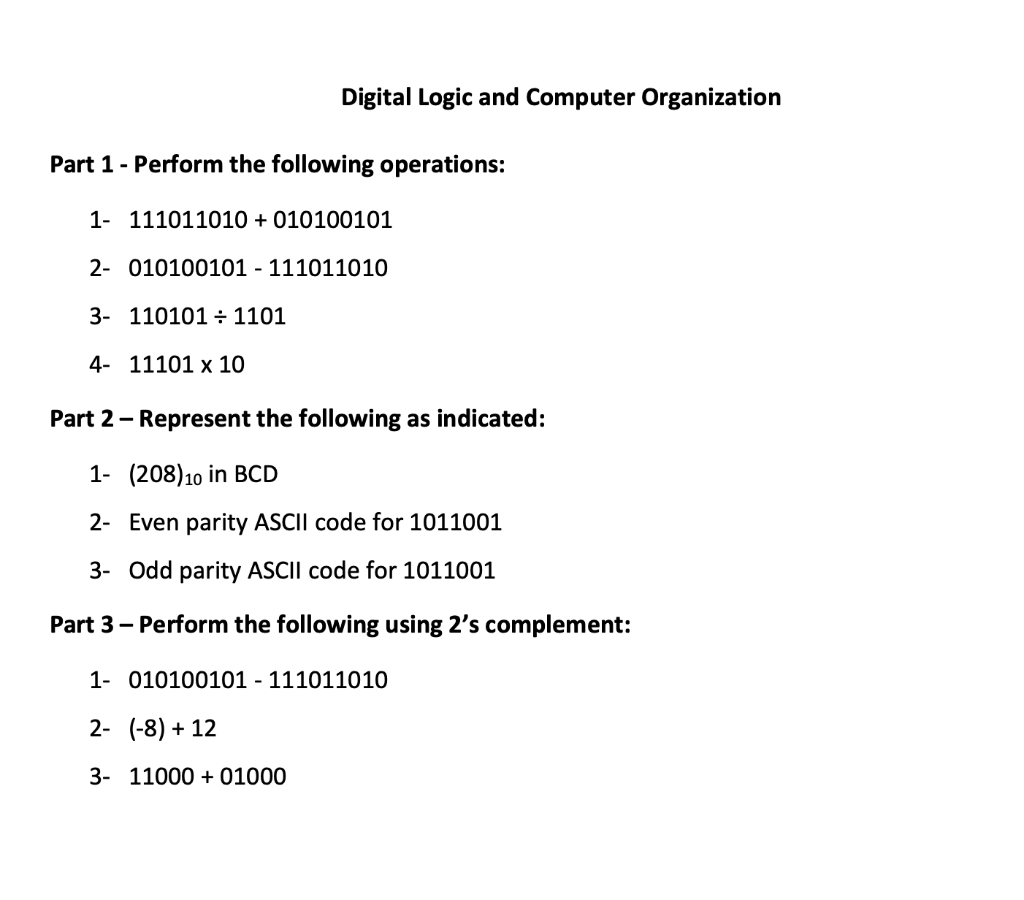 Solved Digital Logic and Computer Organization Part 1 - | Chegg.com