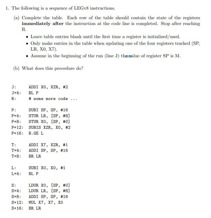 Solved a 1. The following is a sequence of LEGv8 | Chegg.com