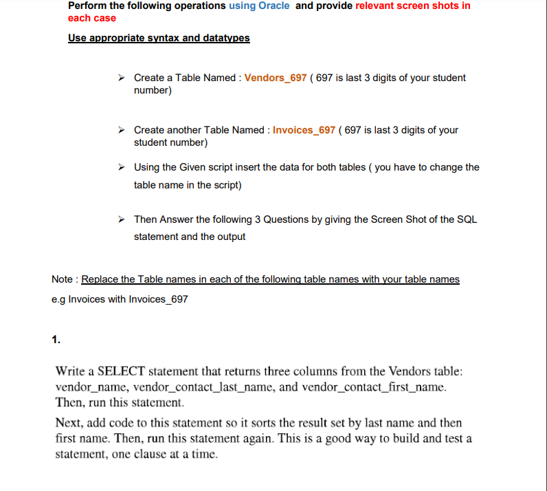 Solved Perform the following operations using Oracle and | Chegg.com