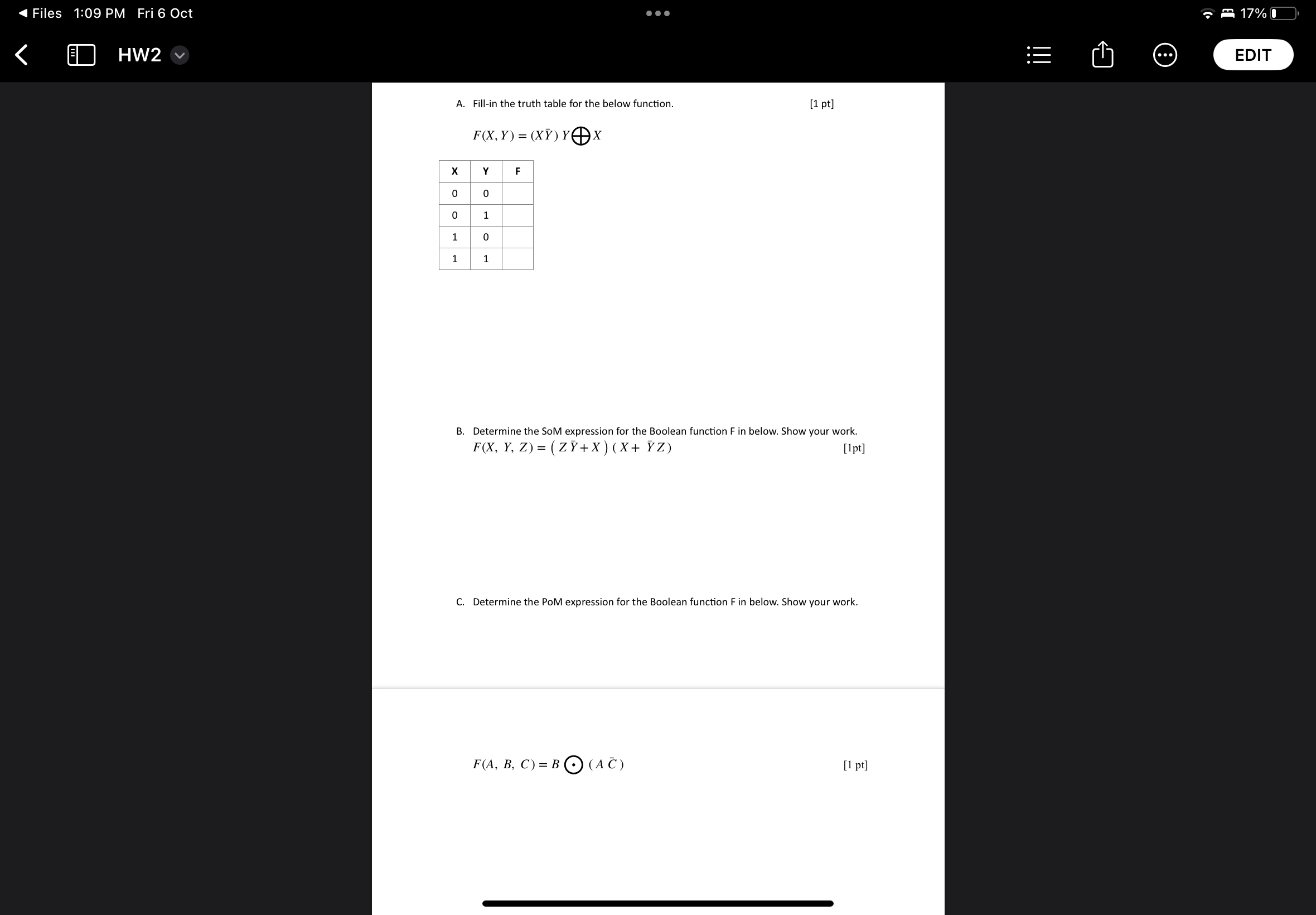 Solved Fill In The Truth Table For The Below Function 3295