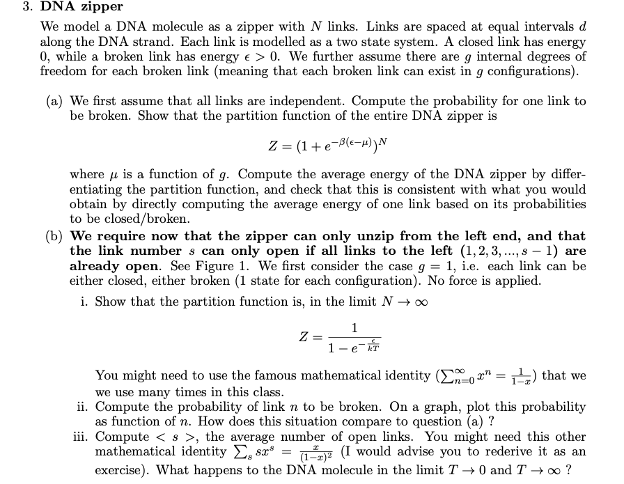 Solved 3. DNA zipper We model a DNA molecule as a zipper | Chegg.com