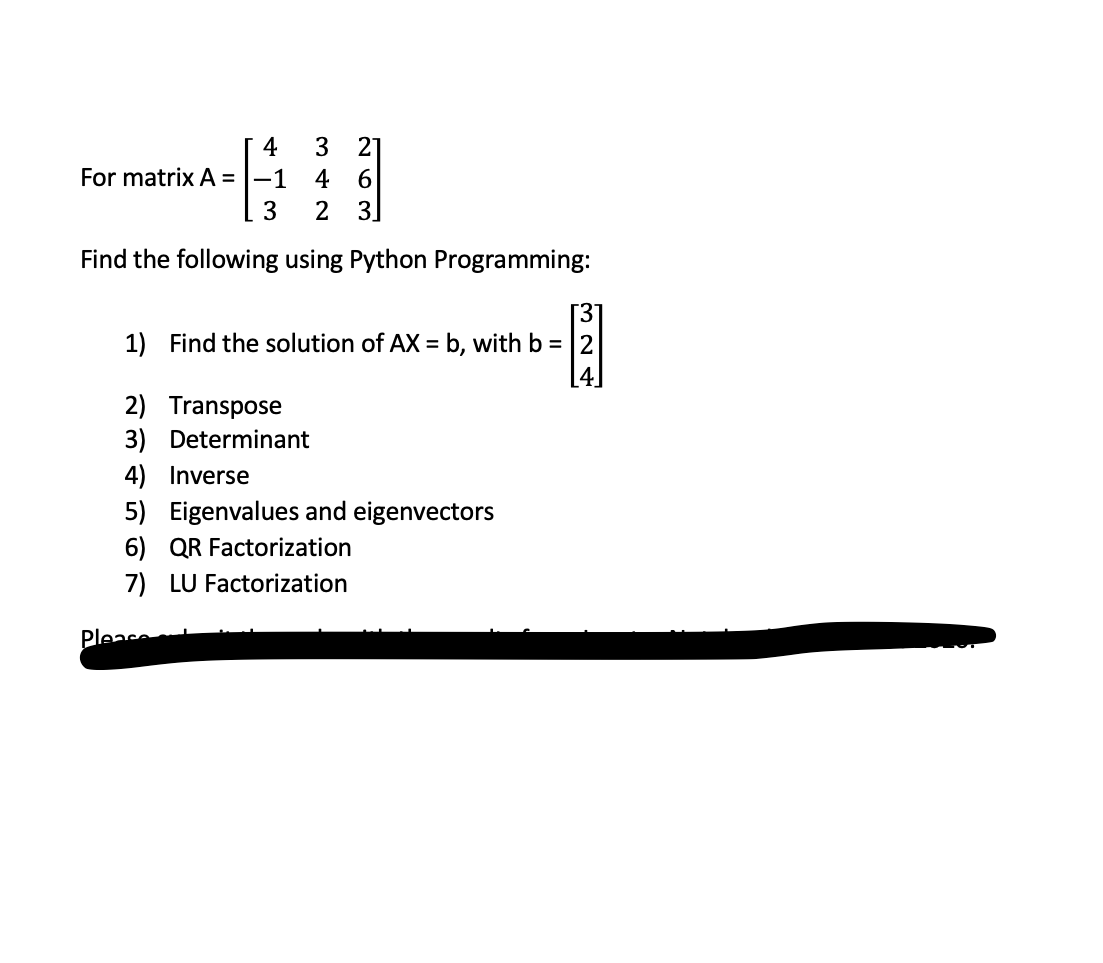 4 For matrix A = -1 3 3 21 4 6 2 3 Find the following | Chegg.com