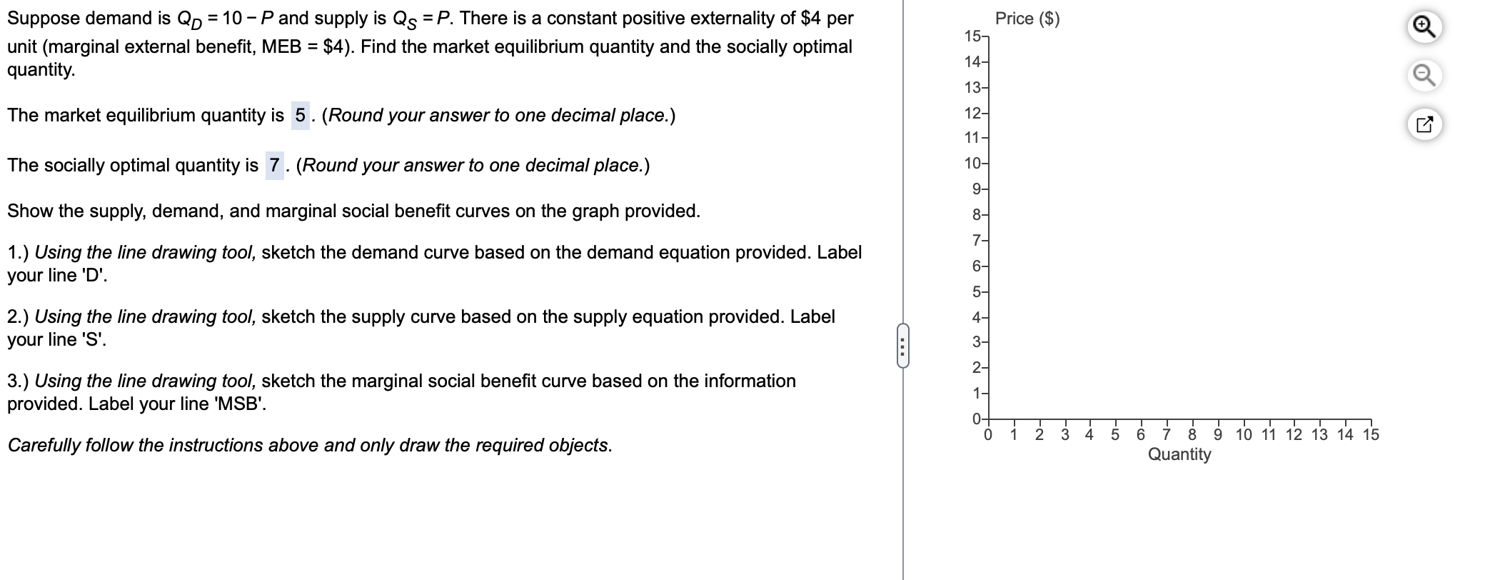 Solved Suppose demand is QD=10-P ﻿and supply is QS=P. ﻿There | Chegg.com
