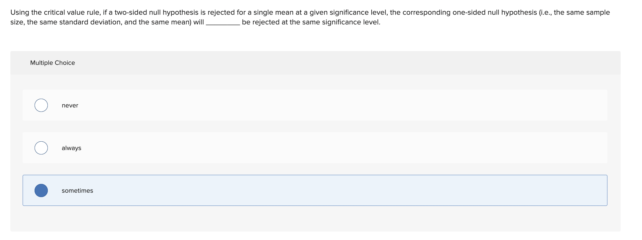 Solved Using the critical value rule, if a two-sided null | Chegg.com