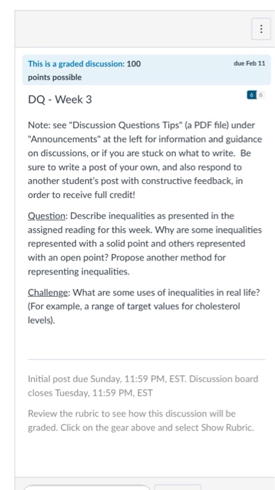 due Feb 11 This is a graded discussion: 100 points | Chegg.com