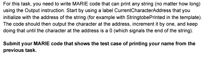 Solved For this task, you need to write MARIE code that can | Chegg.com