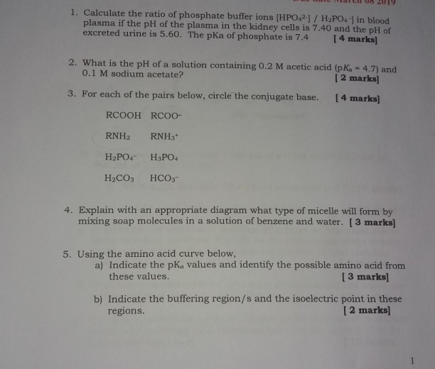 Solved 1. Calculate the ratioof phosphate buffer ions | Chegg.com
