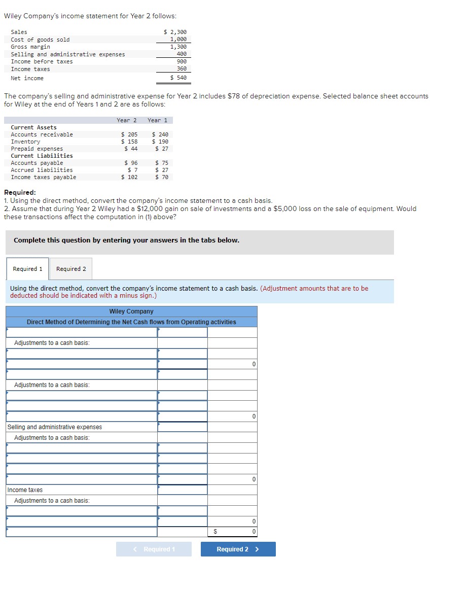 Solved Wiley Company's income statement for Year 2 follows: | Chegg.com