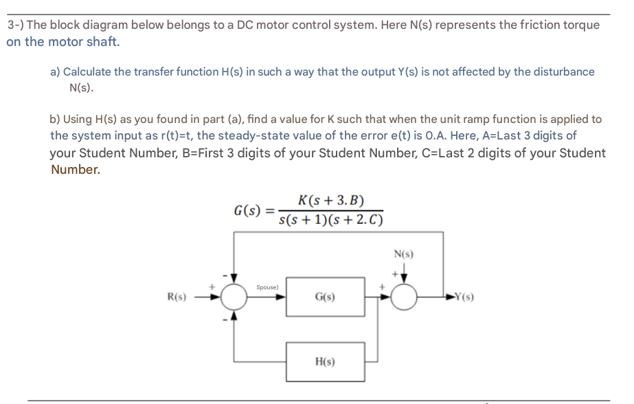 Solved 3-) ﻿The block diagram below belongs to a DC motor | Chegg.com