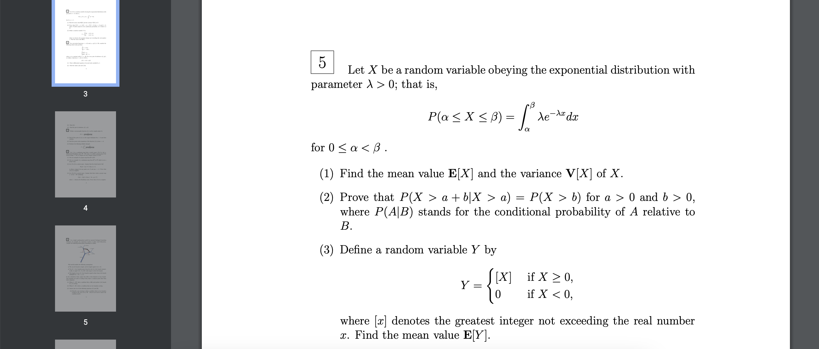 Solved 5 Let X Be A Random Variable Obeying The Exponential