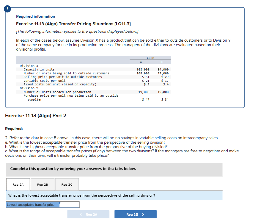 Solved Required Information Exercise 11-13 (Algo) Transfer | Chegg.com