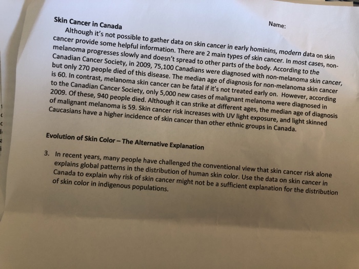 Name: Skin Cancer in Canada Although it's not | Chegg.com