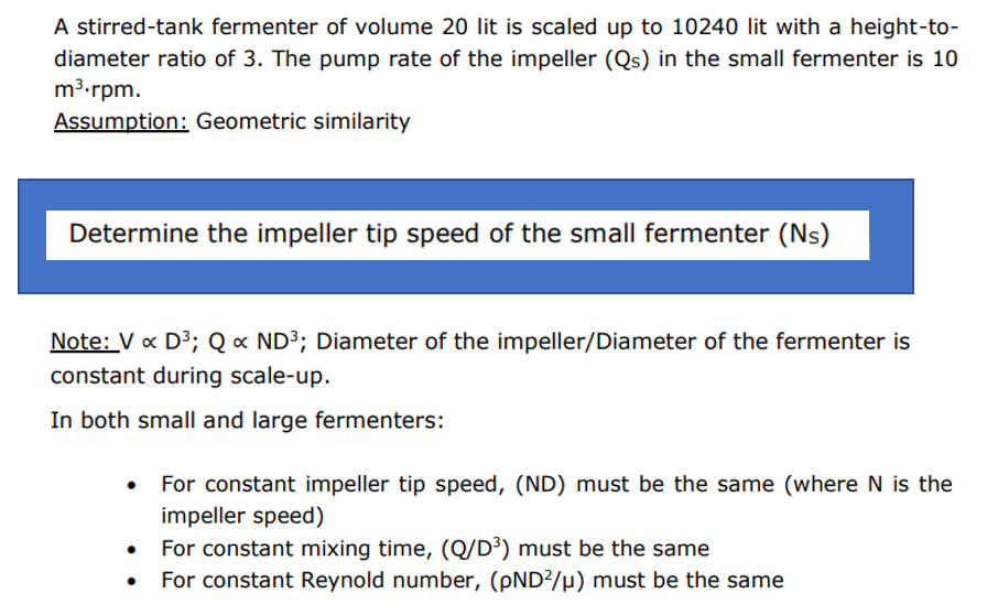 Solved A stirred-tank fermenter of volume 20 lit is scaled | Chegg.com
