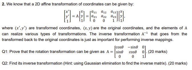 Solved We know that a 2D affine transformation of | Chegg.com
