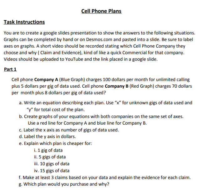 Solved Cell Phone Plans Task Instructions You are to create | Chegg.com