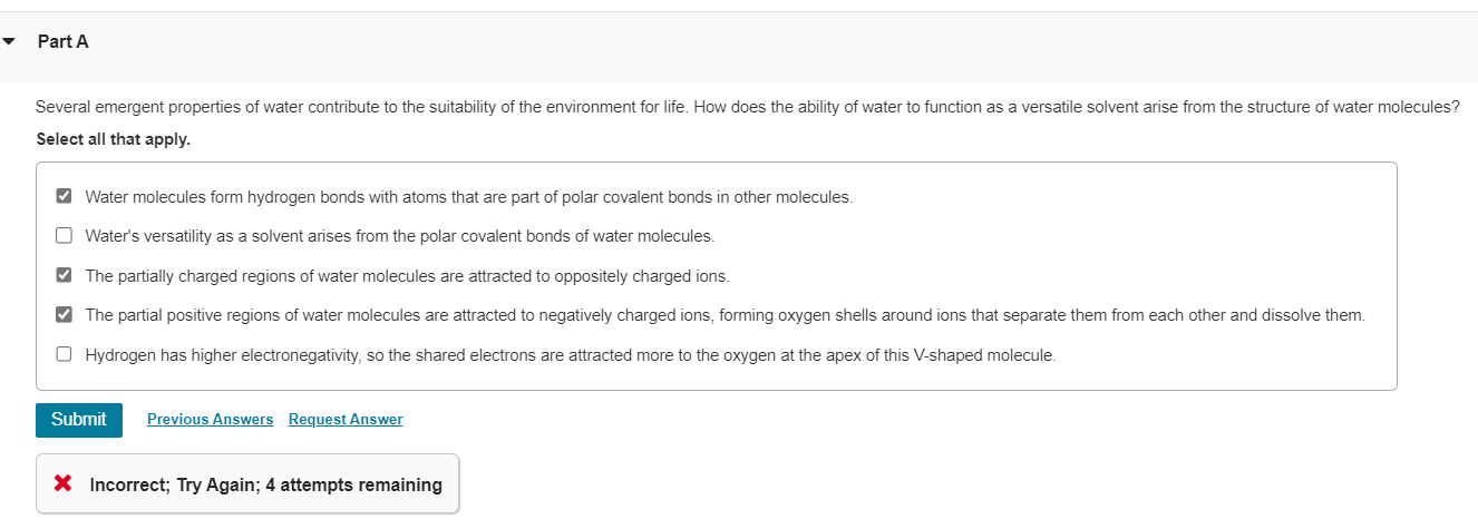 Solved Several emergent properties of water contribute to | Chegg.com