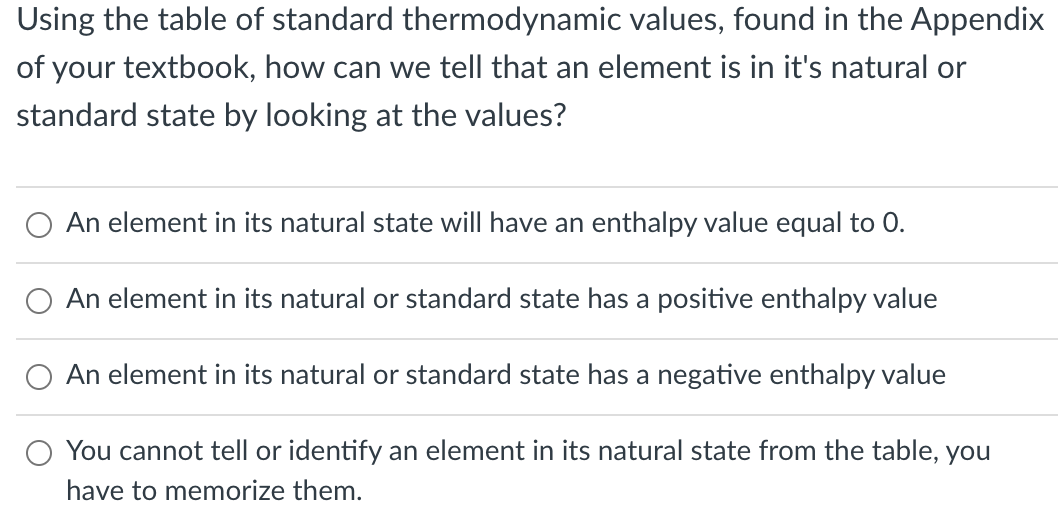Solved Using the table of standard thermodynamic values, | Chegg.com