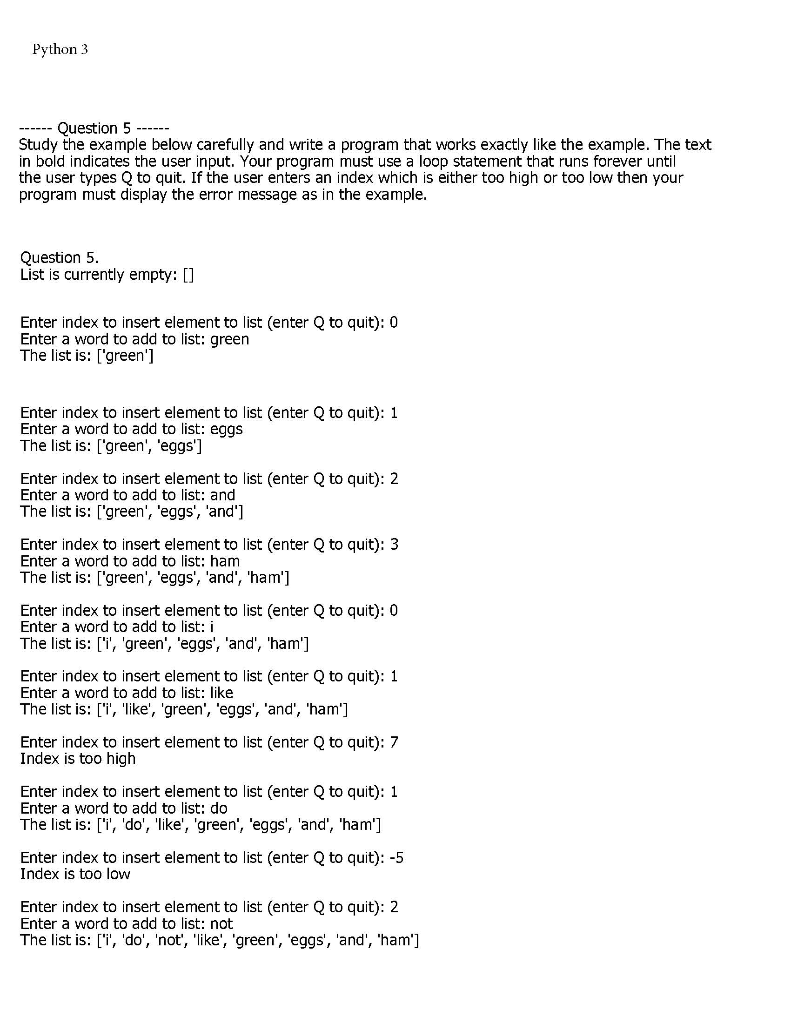Solved Python 3 Question 5 --.... Study the example below | Chegg.com
