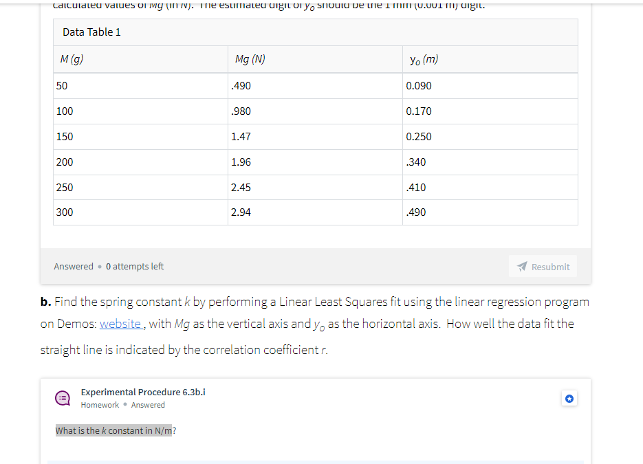 Solved Find the spring constant k by performing a Linear | Chegg.com