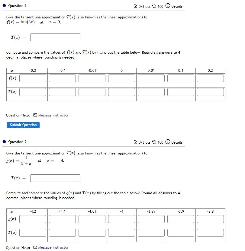 Solved Give The Tangent Line Approximation T X Also Known
