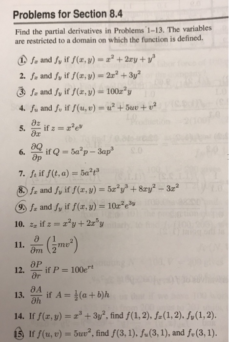 Solved Problems for Section 8.4 Find the partial derivatives | Chegg.com