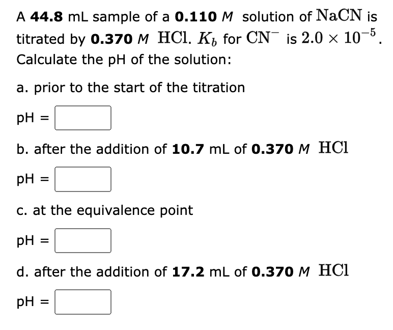 Solved A 44.8 mL sample of a 0.110M solution of NaCN is | Chegg.com
