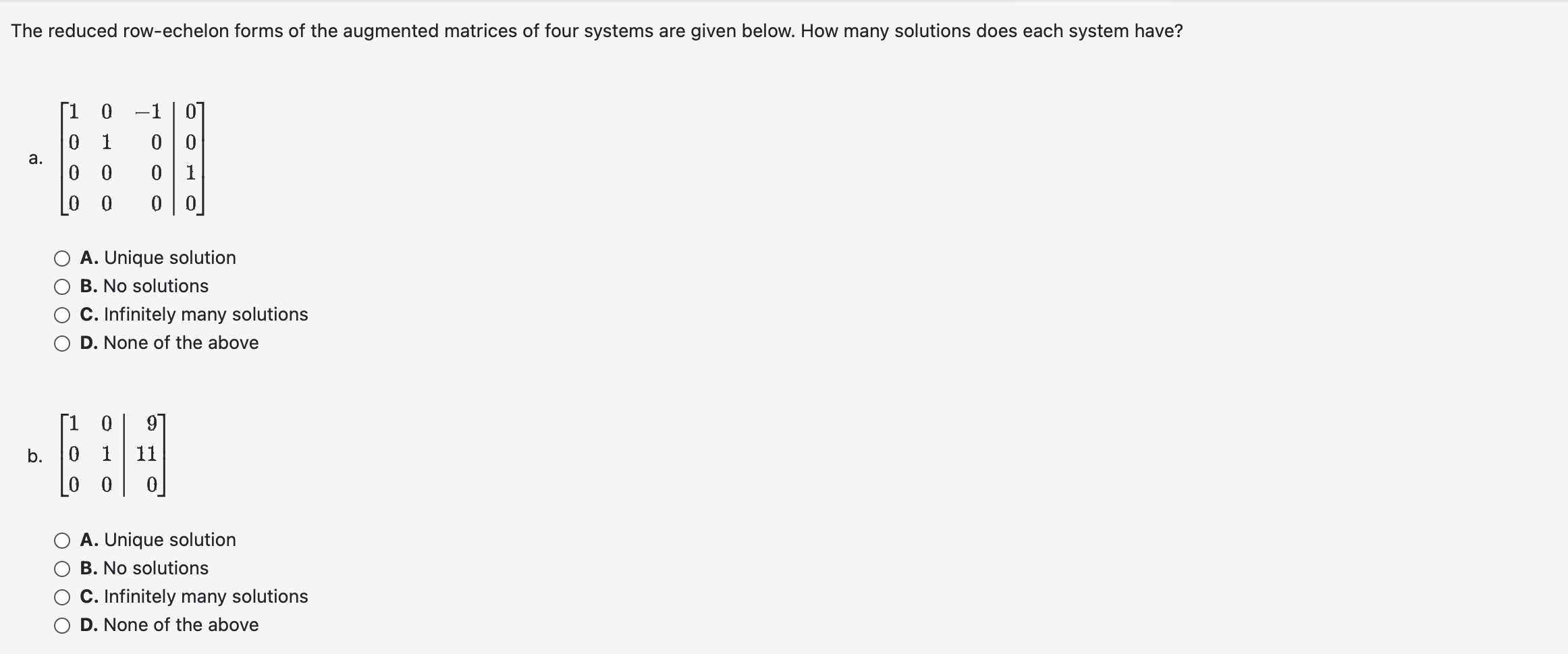 Solved The reduced row-echelon forms of the augmented | Chegg.com