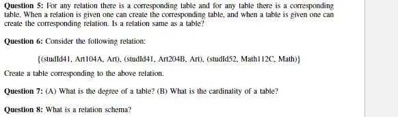 Solved Question 5: For any relation there is a corresponding | Chegg.com