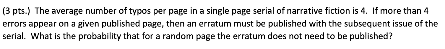 Solved The average number of typos per page in a single page | Chegg.com
