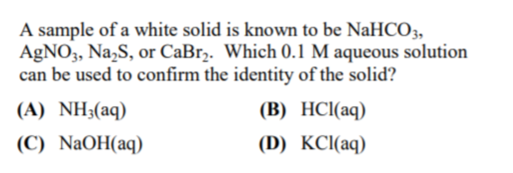 Solved A sample of a white solid is known to be NaHCO3, | Chegg.com