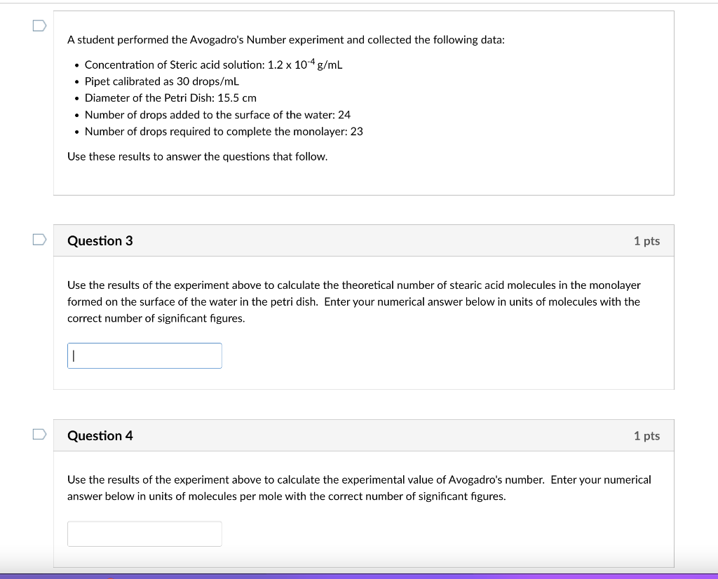 Solved A student performed the Avogadro's Number experiment | Chegg.com