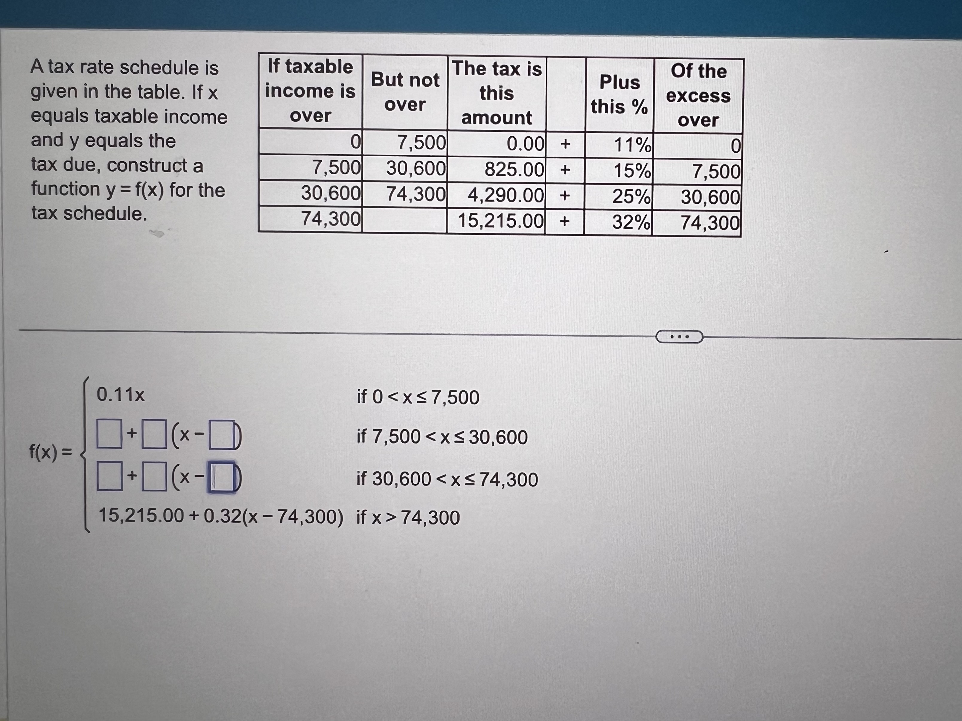 Solved A tax rate schedule is given in the table. If x | Chegg.com