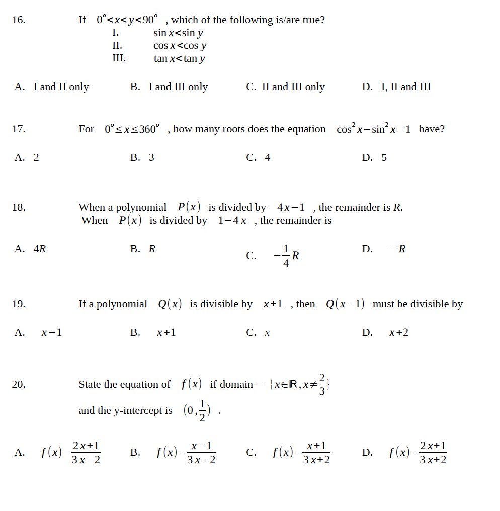 Solved 16. If 0° | Chegg.com