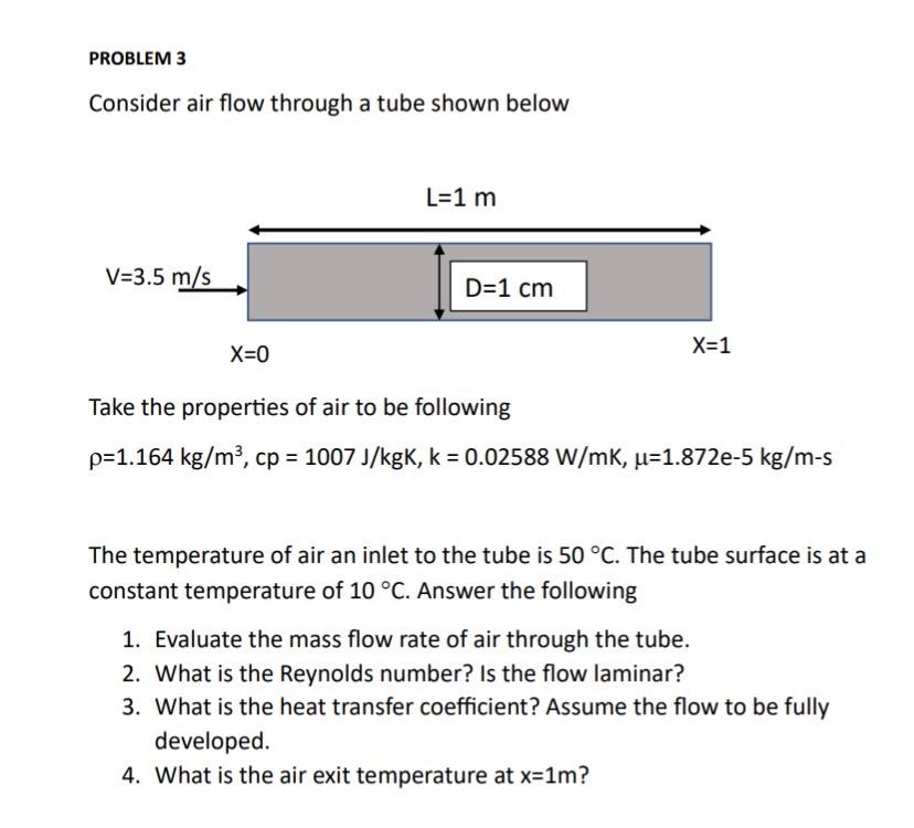 Solved PROBLEM 3 Consider air flow through a tube shown | Chegg.com