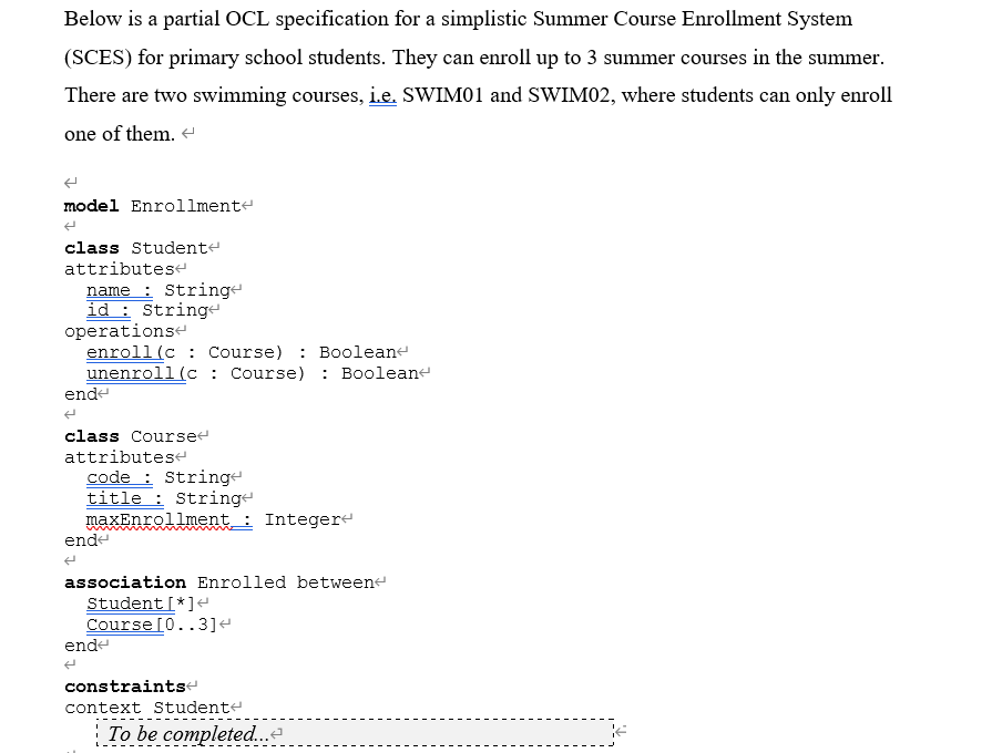 Solved Below is a partial OCL specification for a simplistic | Chegg.com