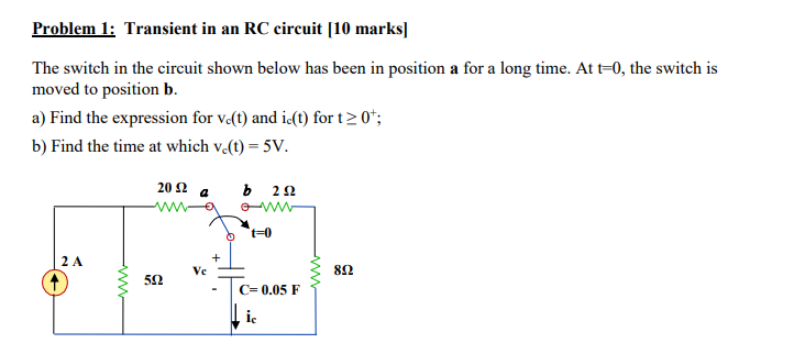 Solved Problem 1: Transient in an RC circuit [10 marks] The | Chegg.com