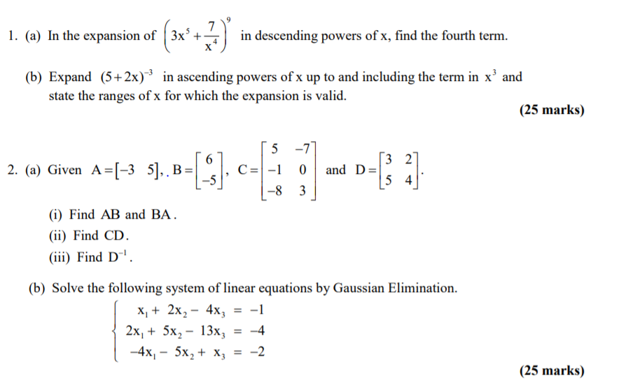 Solved 7 1. (a) In the expansion of 3x + ta in descending | Chegg.com