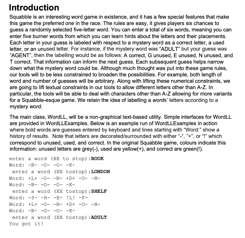 Solved Introduction Squabble is an interesting word game in | Chegg.com