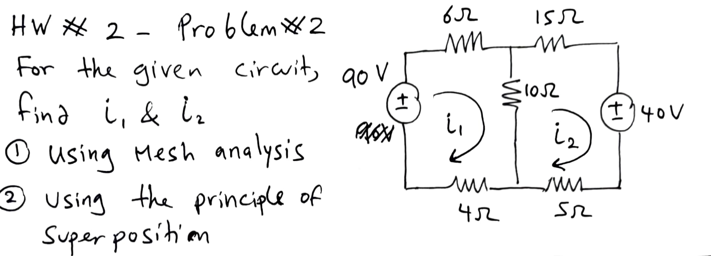 Solved For the given circuit, 90 ﻿Vfind i1&i2(1) ﻿Using Mesh | Chegg.com