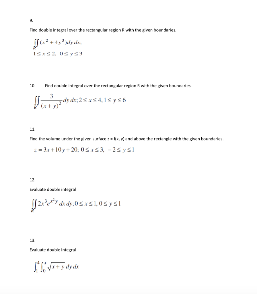 Solved 9. Find double integral over the rectangular region R | Chegg.com