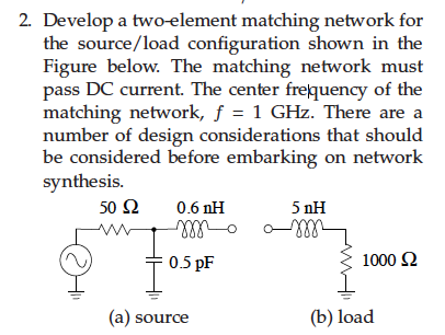 2. Develop a two-element matching network for the | Chegg.com