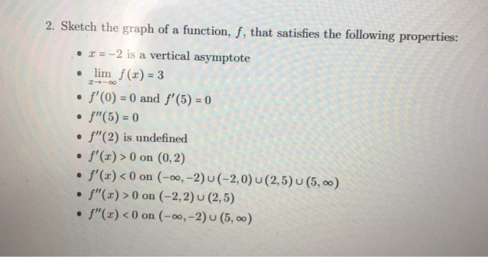 Solved 2. Sketch the graph of a function, f, that satisfies | Chegg.com