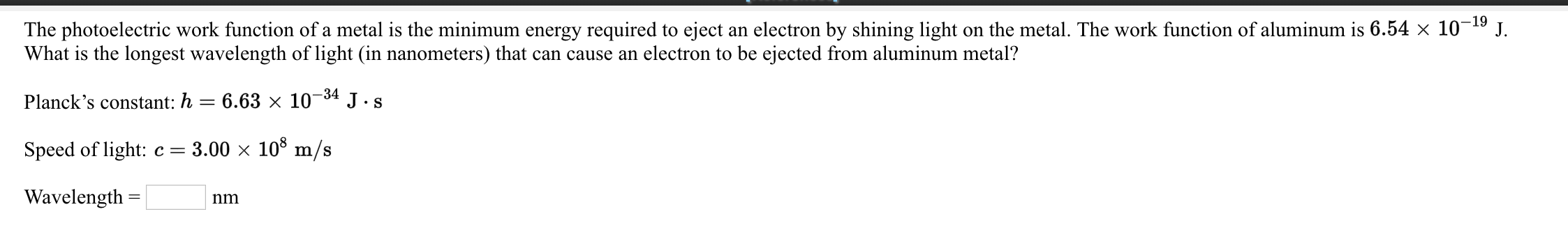 Solved The Photoelectric Work Function Of A Metal Is The