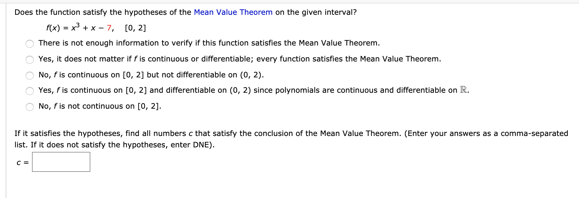 Solved Does the function satisfy the hypotheses of the Mean | Chegg.com