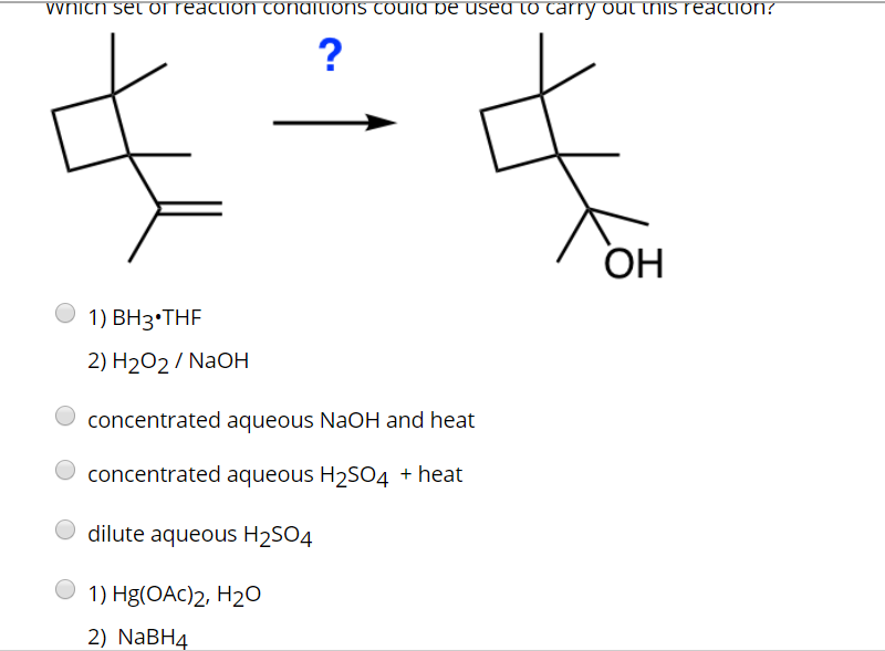 Solved OH 1) BH3.THF 2) H202/NaOH concentrated aqueous NaOH | Chegg.com