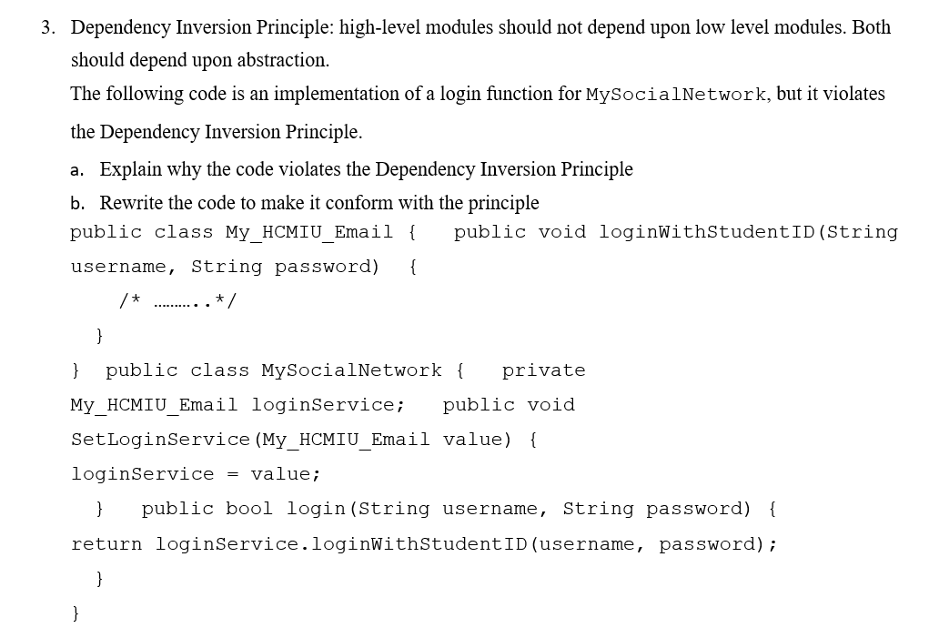 Solved 3. Dependency Inversion Principle: high-level modules | Chegg.com